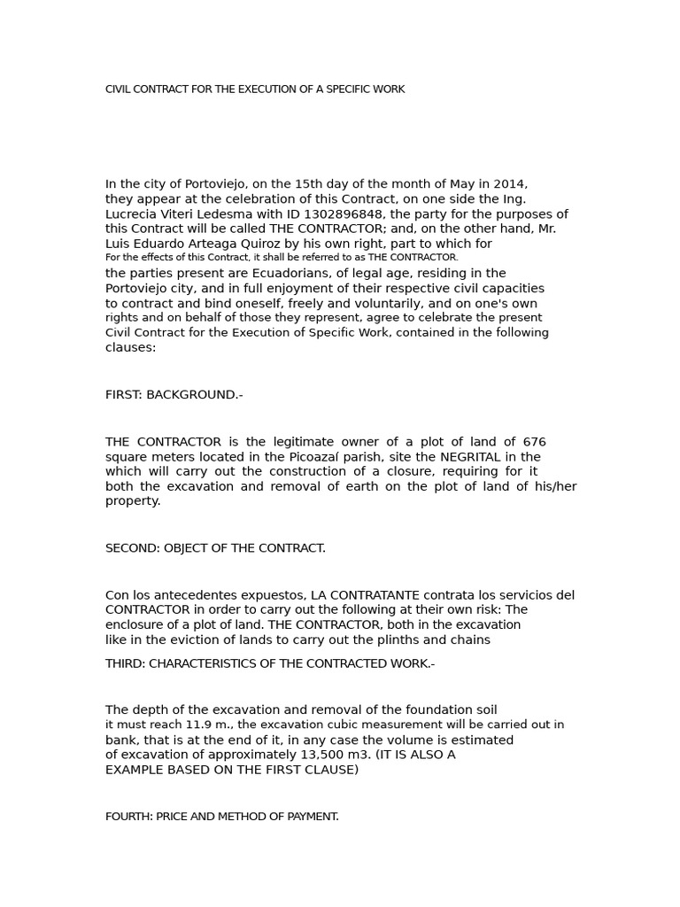 Civil Contract for Excavation Work | PDF | Private Law | Common Law