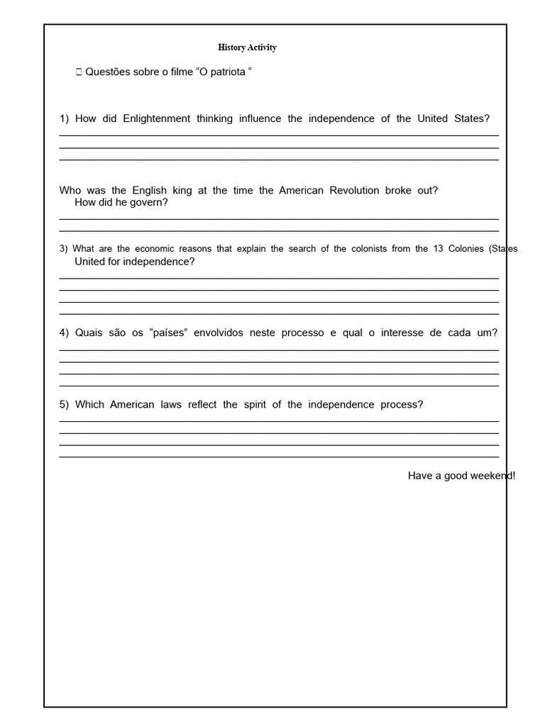 American Revolution Film Discussion Questions | PDF