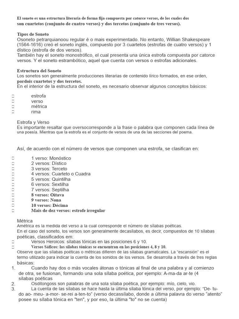 Qué es un soneto y su estructura | PDF | Sonetos | Metro (poesía)