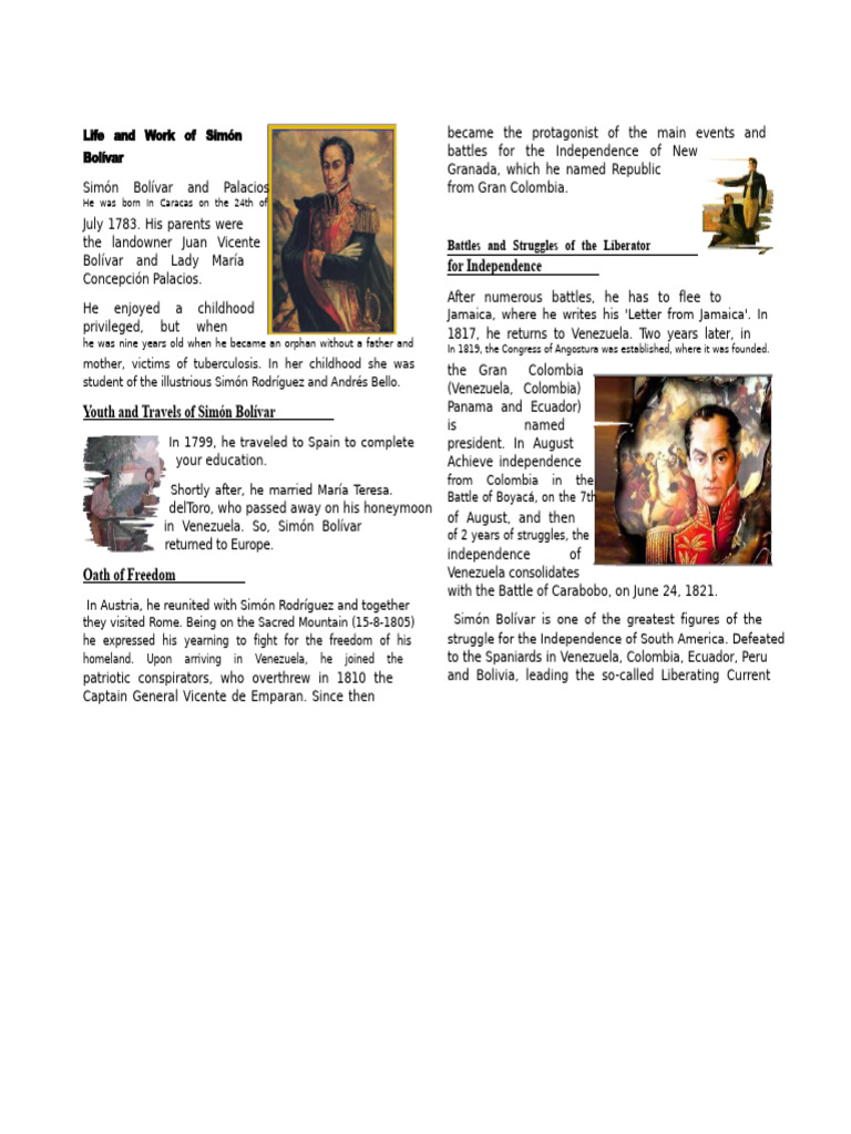 Life and Work of Simón Bolívar | PDF | South America | Venezuela