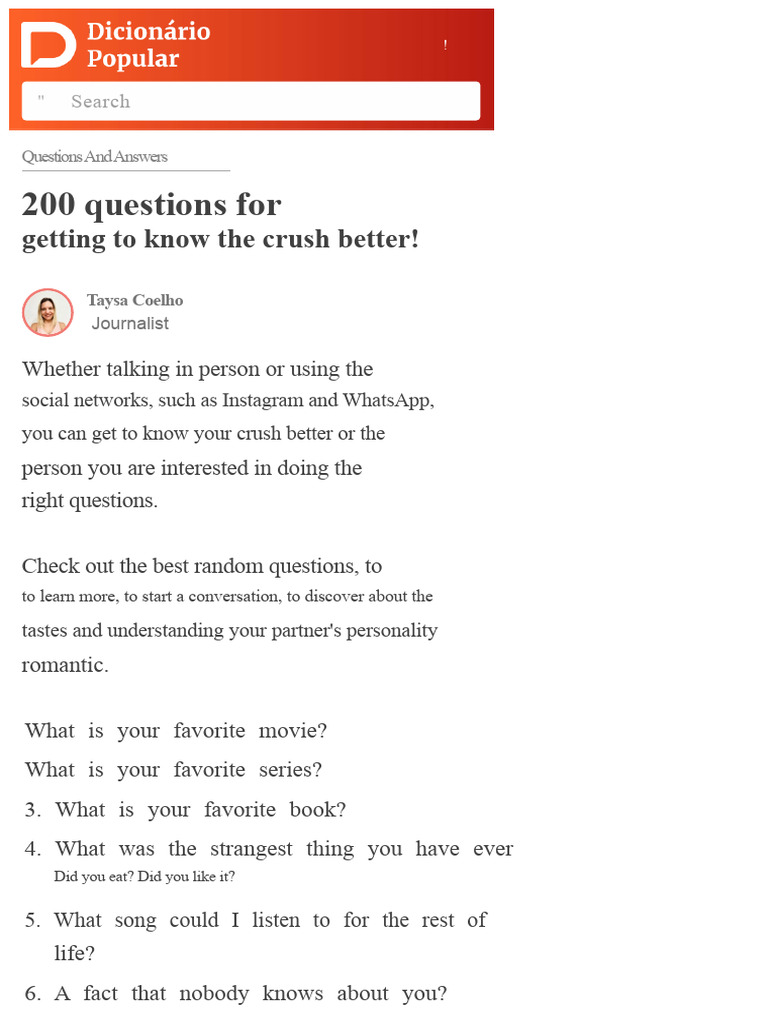 200 questions to get to know your crush better! - Popular Dictionary 10 ...