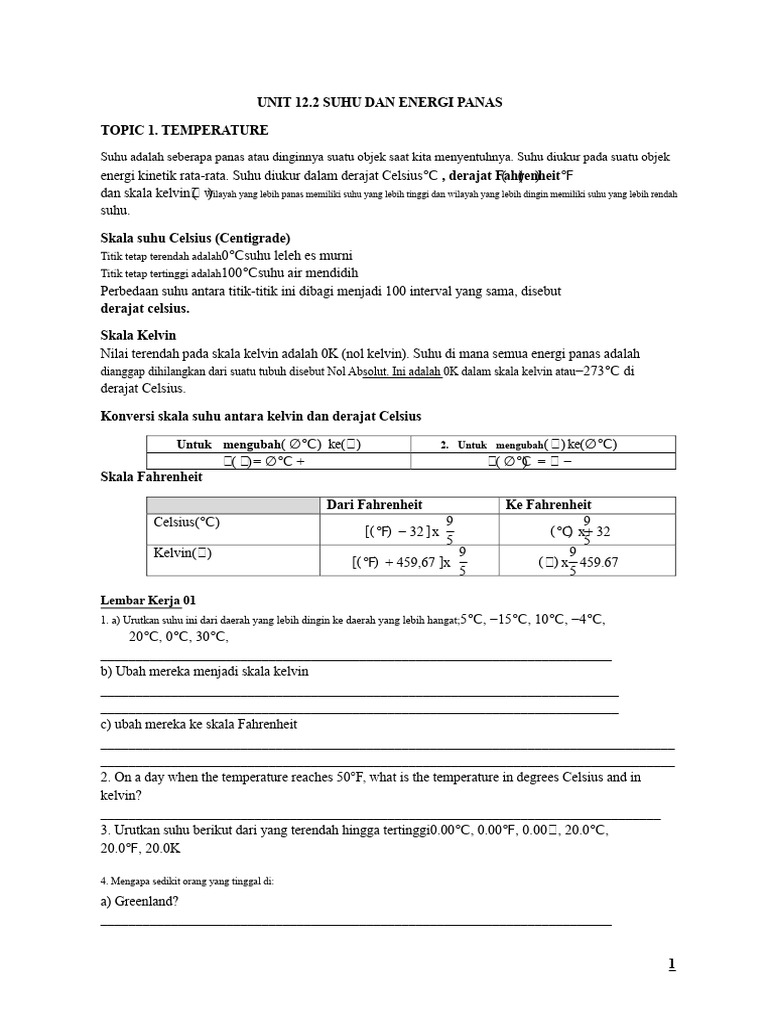 Unit 2. Suhu Dan Energi Panas | PDF