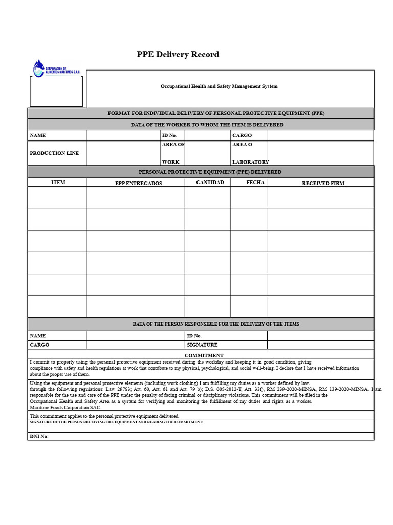 PPE Delivery Record | PDF