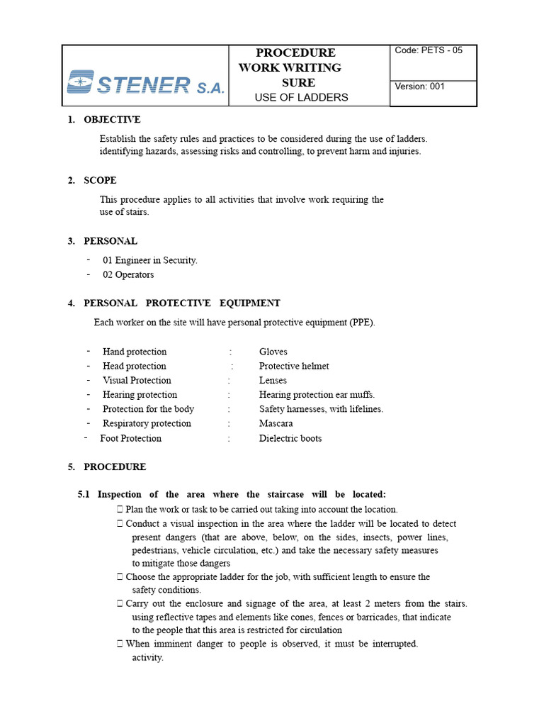 IPER WORK AT HEIGHT (LADDERS) | PDF | Personal Protective Equipment ...