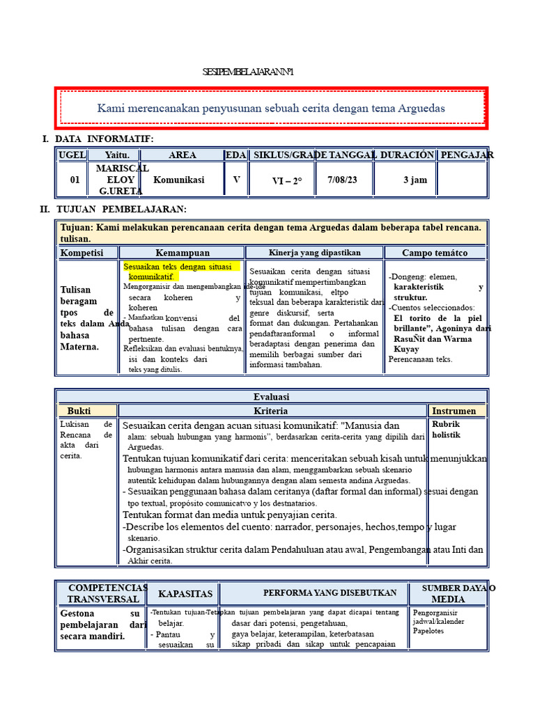 Sesi - Perencanaan Cerita - Komunikasi | PDF