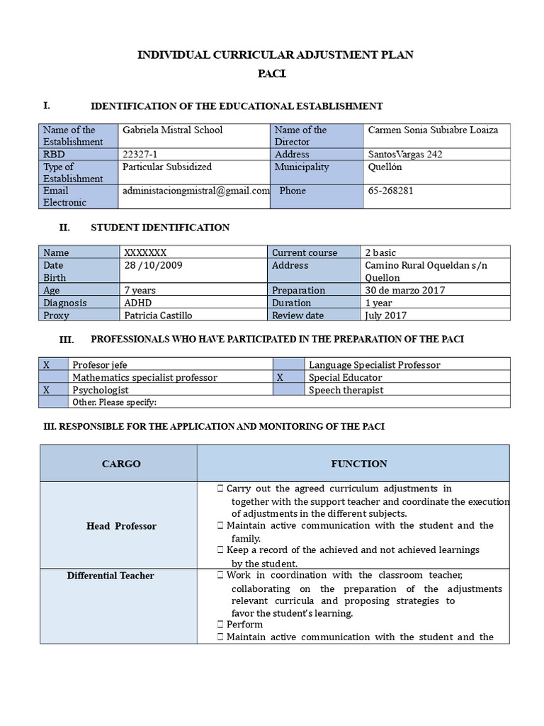 Example of Individual Curriculum Adjustment Plan (1) | PDF | Curriculum ...