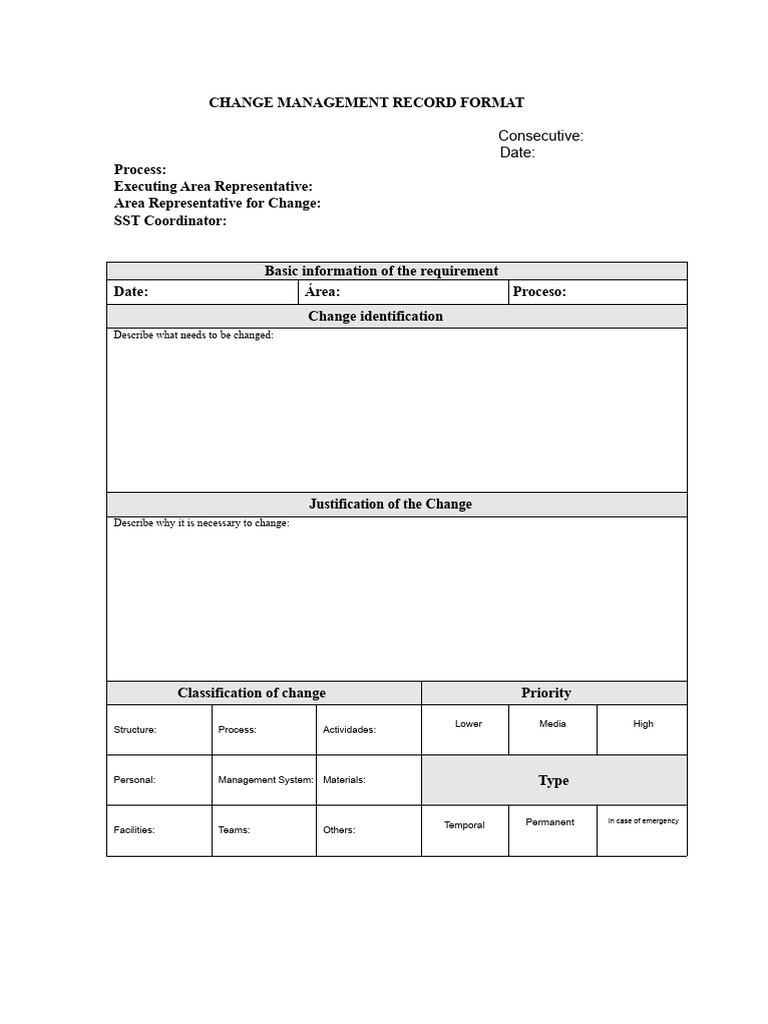 Change Management Registration Format | PDF