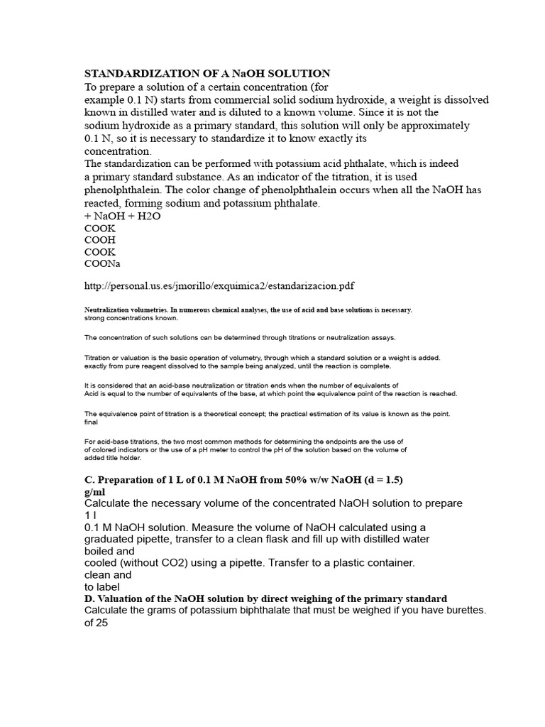 Standardizing NaOH Solution Concentration | PDF | Titration | Chemistry