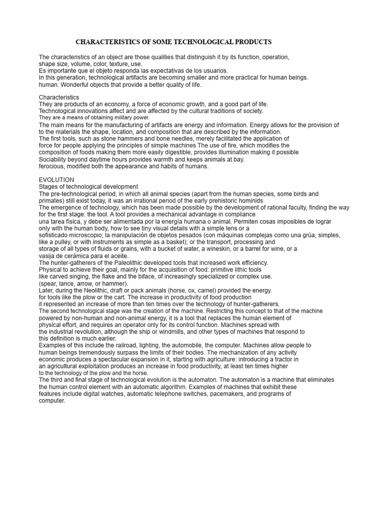 Characteristics of Some Technological Products | PDF | Tools | Machines