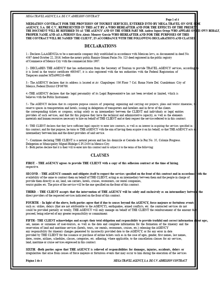 Adhesion Contract Megatravel | PDF | United States Dollar | Exchange Rate