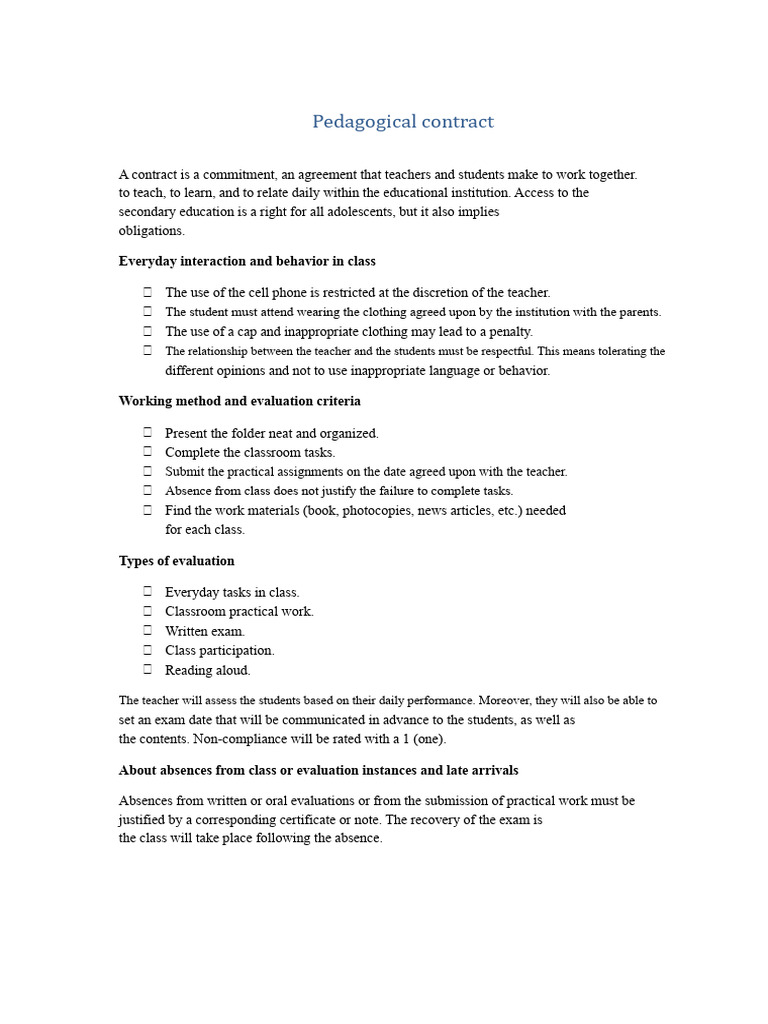 Pedagogical Contract | PDF
