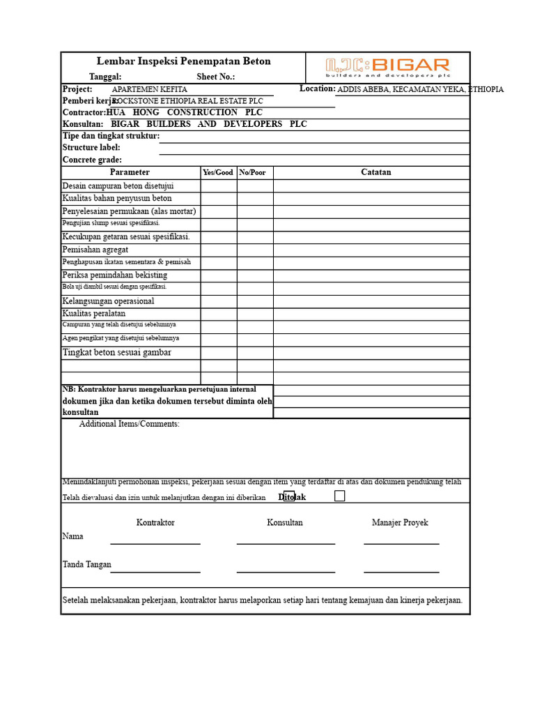 04 Inspeksi Penempatan Beton | PDF