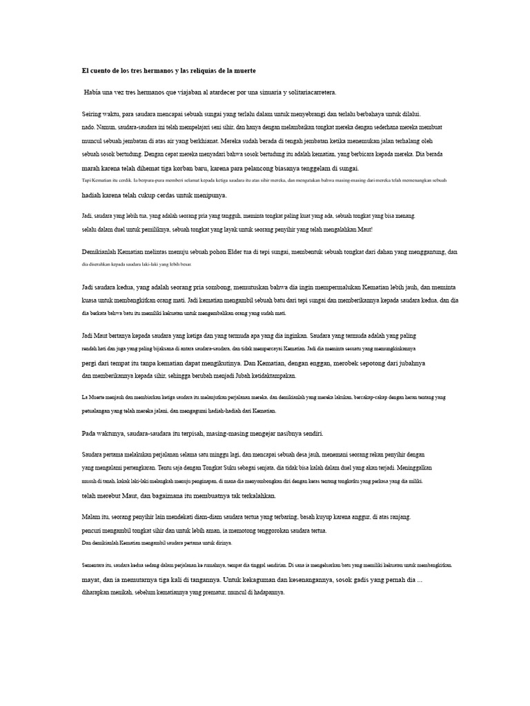Dongeng Tiga Bersaudara Dan Relikui Kematian | PDF