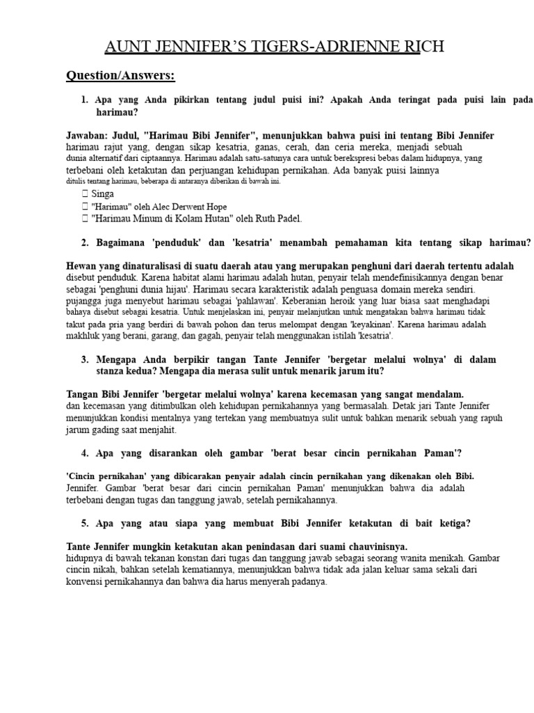 Catatan Harimau Bibi Jennifer | PDF