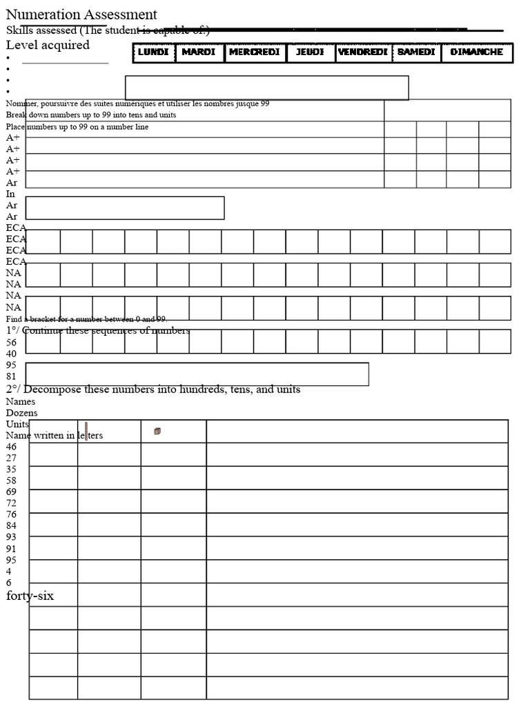 Numeration and Calculation Assessment | PDF | Mathematics