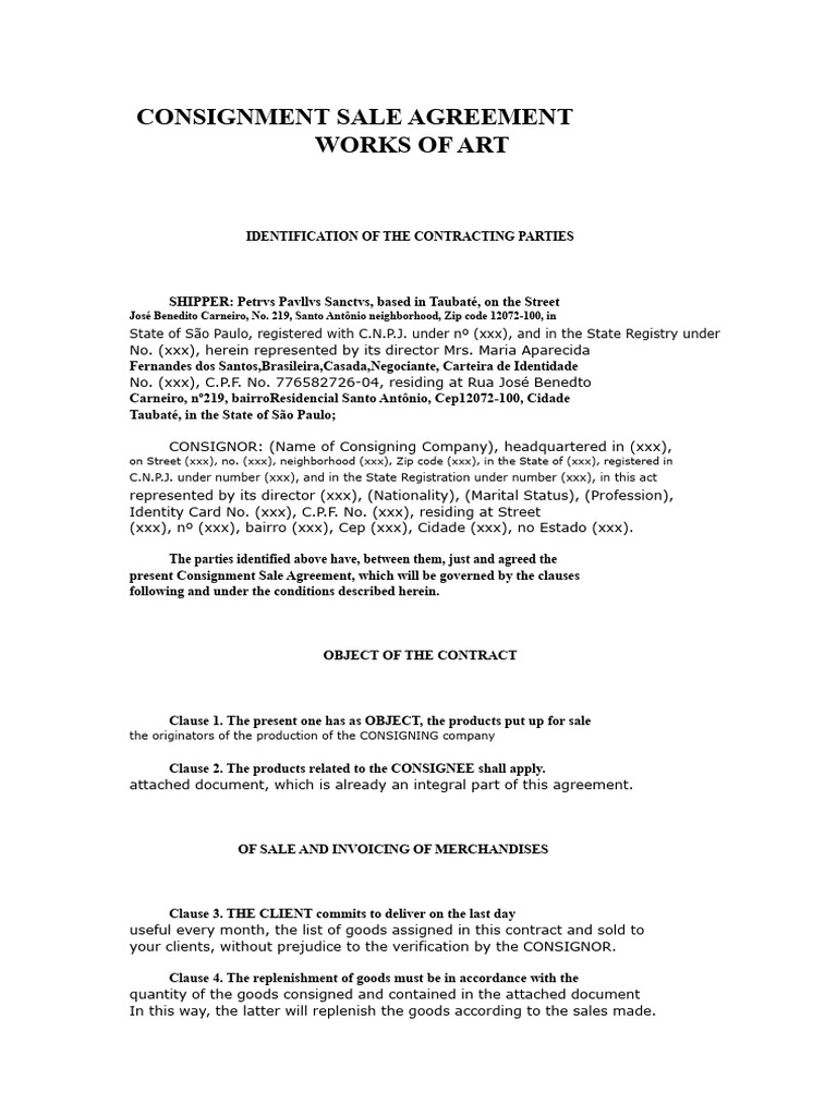 Consignment Sales Contract For Artwork | PDF | Private Law