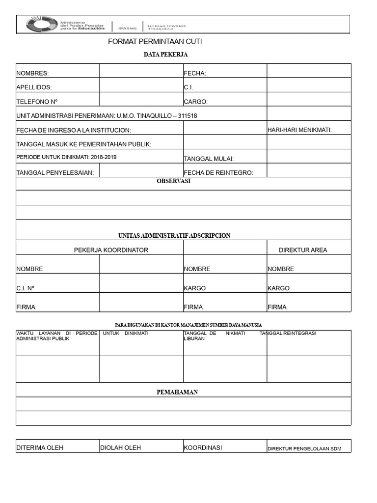 Format Permohonan Cuti | PDF