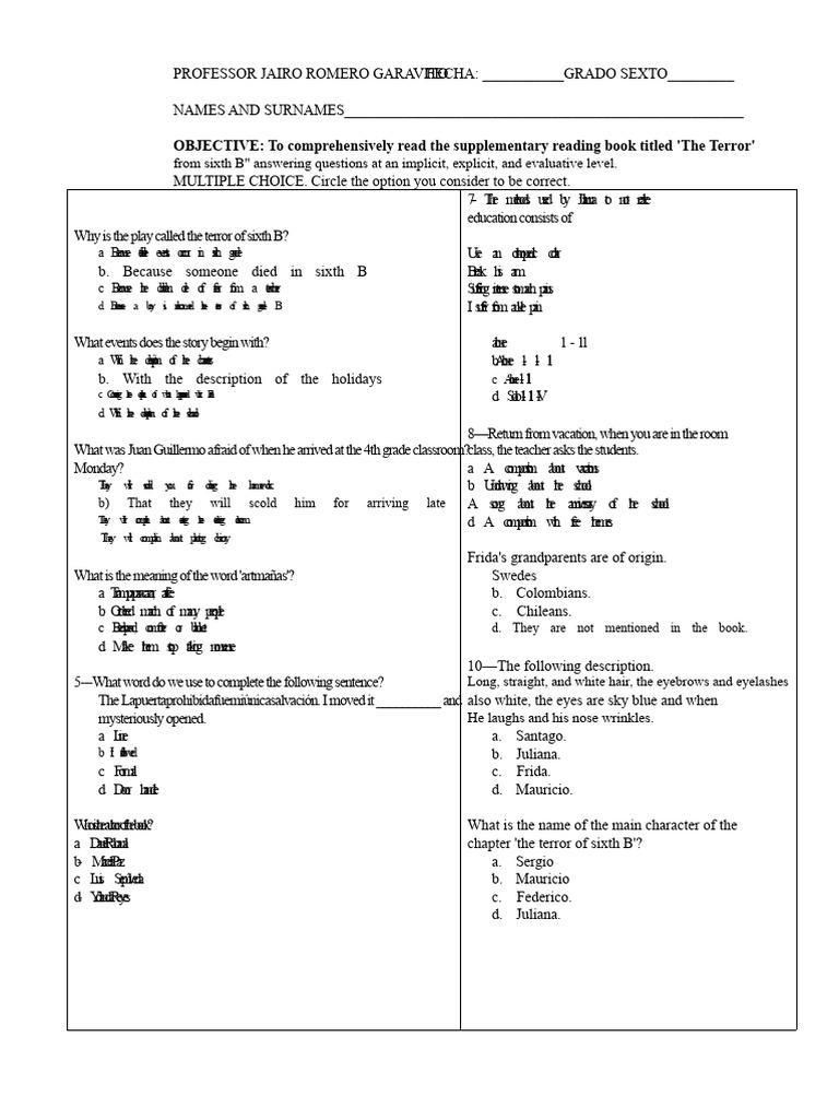 THE TERROR OF SIXTH QUESTIONS Grade 6 | PDF | Peru