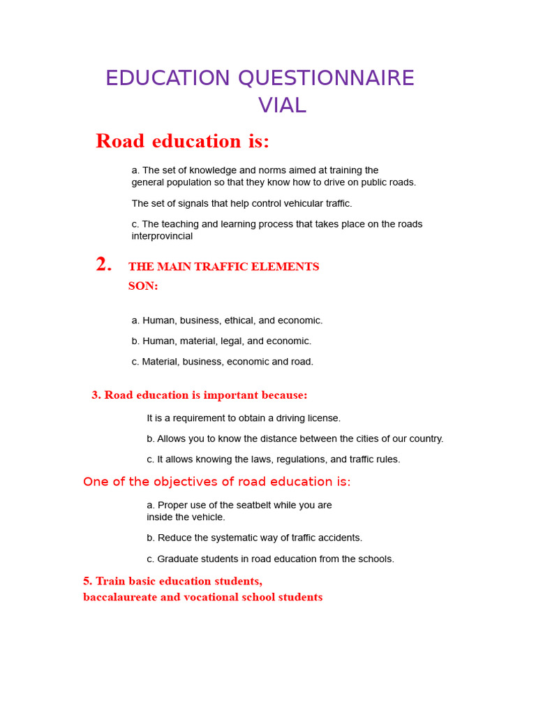 Road Education Questionnaire | PDF | Traffic Light | Traffic