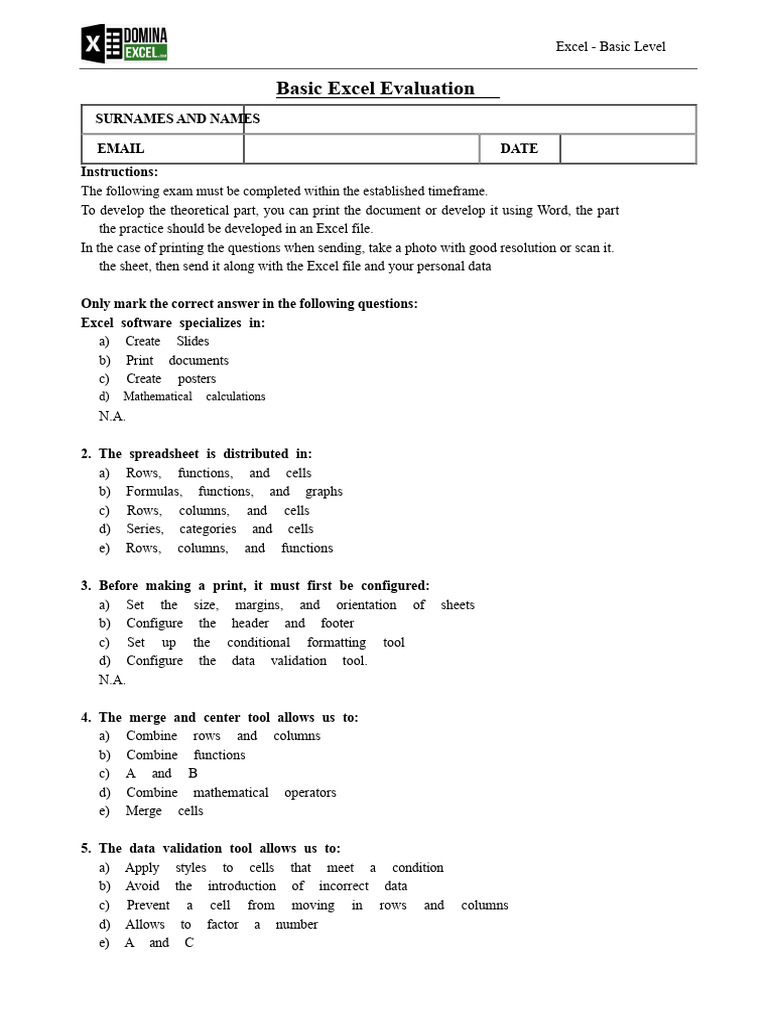 EXAMINATION-EXCEL-BASIC-1 | PDF | Microsoft Excel | Spreadsheet