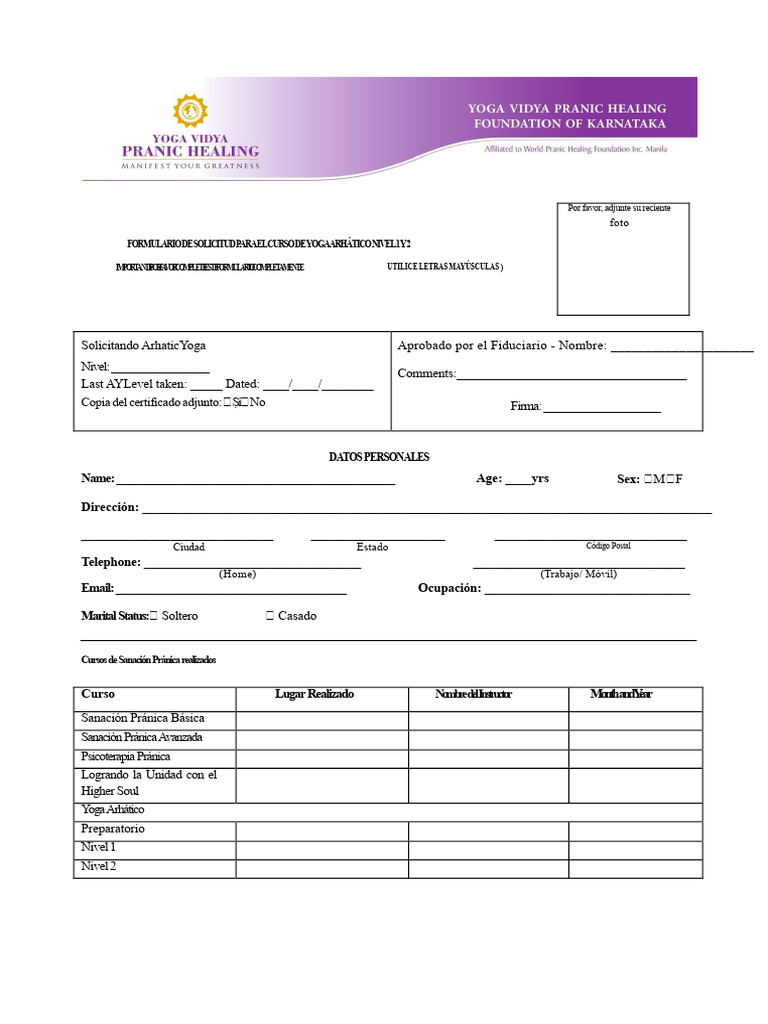 Formulario de Solicitud de MCKS-Arhatic-Yoga-Nivel-1-2 | PDF