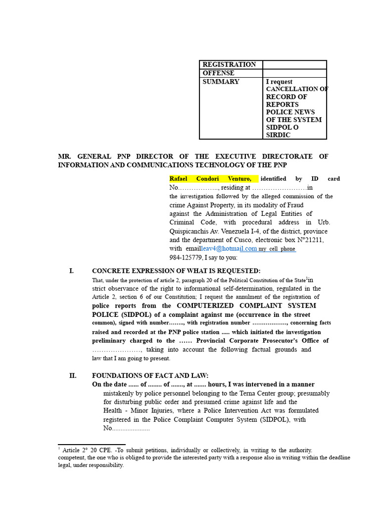 Request for Cancellation of Police Record | PDF | Criminal Record ...