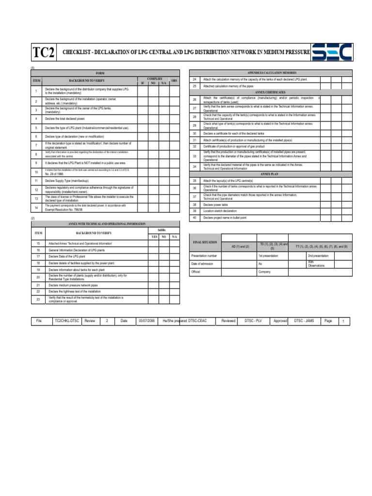 GLP Checklist | PDF | Pipe (Fluid Conveyance) | Liquefied Petroleum Gas