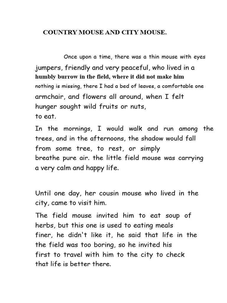 COUNTRY MOUSE AND CITY MOUSE | PDF