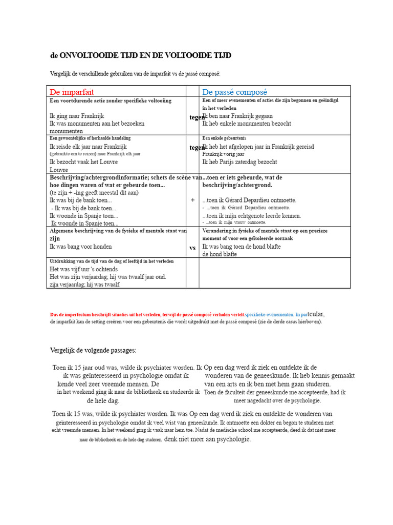 imparfait vs passé composé | PDF