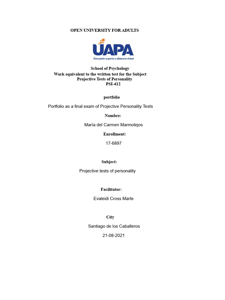 PORTFOLIO AS FINAL TEST OF Projective Test | PDF | Psychoanalysis | Feeling