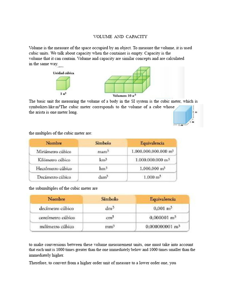 Understanding Volume and Capacity Measurements | PDF | Volume | Length