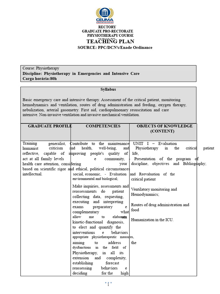 Teaching Plan - Intensive Therapy | PDF | Physical Therapy | Intensive ...