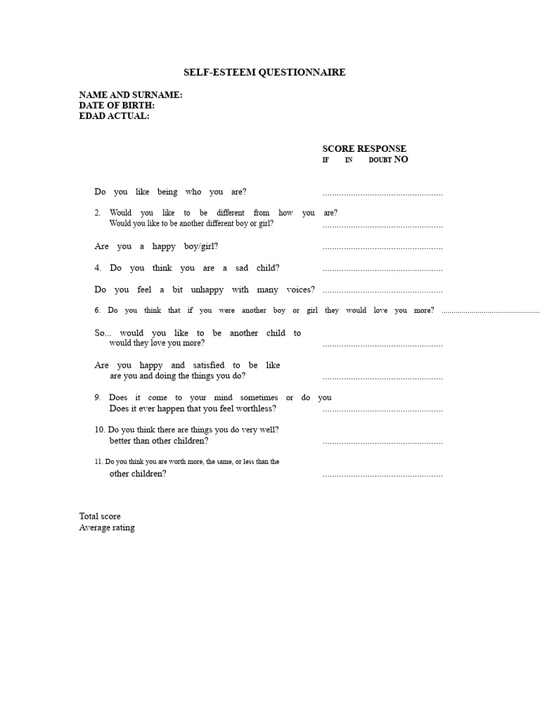 SELF-ESTEEM QUESTIONNAIRE - Children | PDF