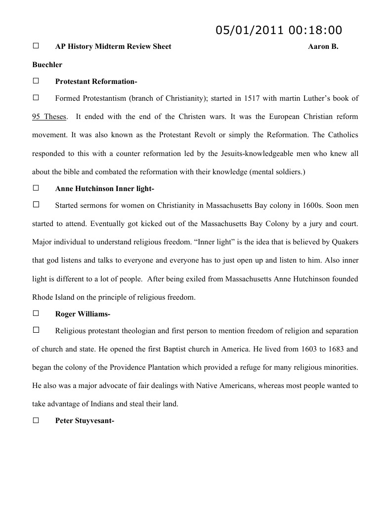 Ap Us History Review Sheet | PDF | French And Indian War | Charles ...