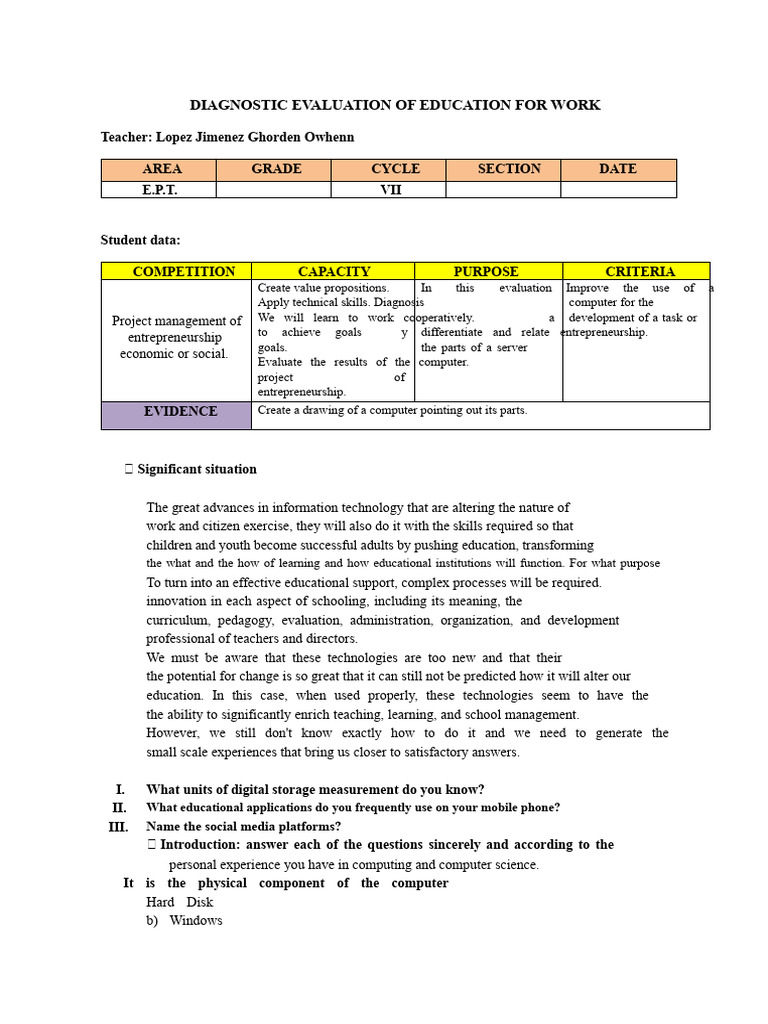 DIAGNOSTIC EVALUATION EPT 3, 4 and 5 | PDF | Computer Data Storage ...