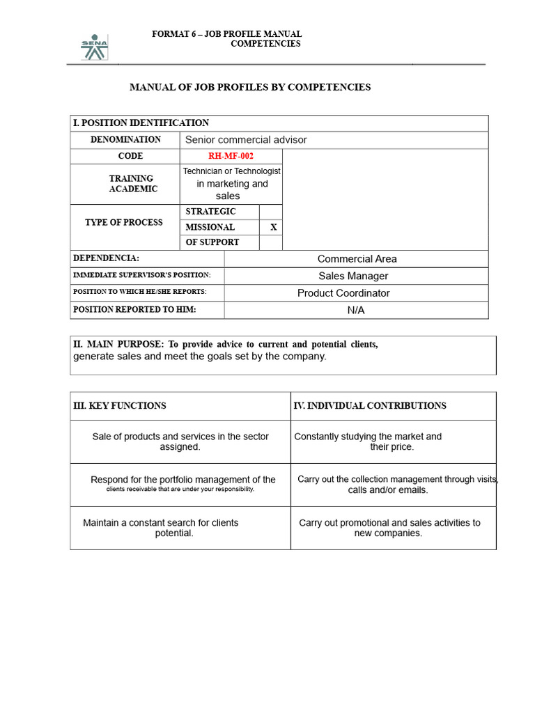 Job Profile Sales Advisor | PDF | Sales | Marketing