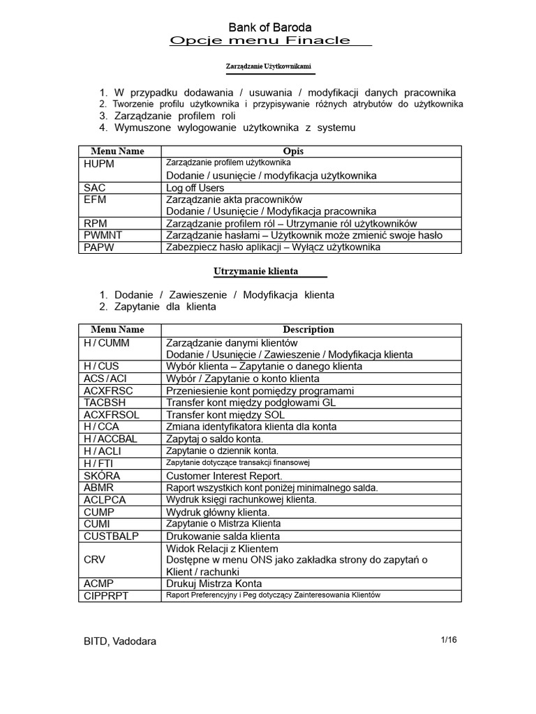 Finacle Menu Options 1 PDF | PDF