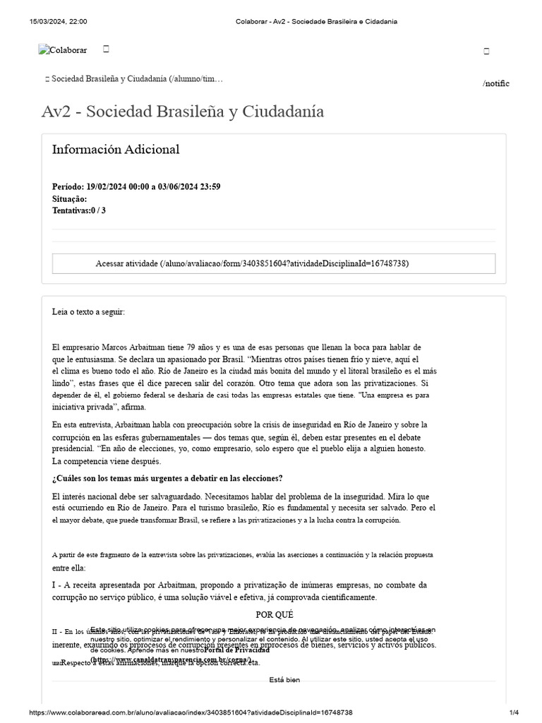 Colaborar - Av2 - Sociedad Brasileña y Ciudadanía | PDF | Esclavitud | Brasil