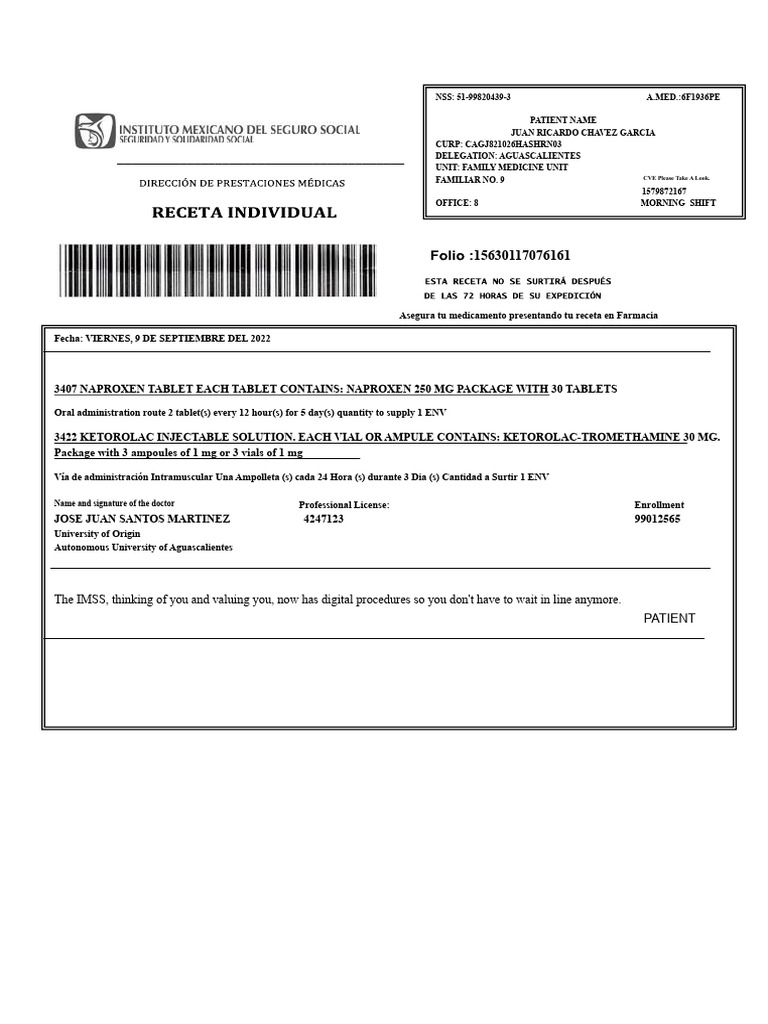 Recipe Imss Template | PDF | Medical Treatments | Health Care