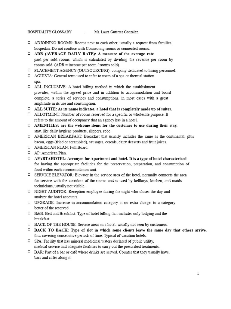 Hospitality Glossary | PDF | Credit Card | Hotel