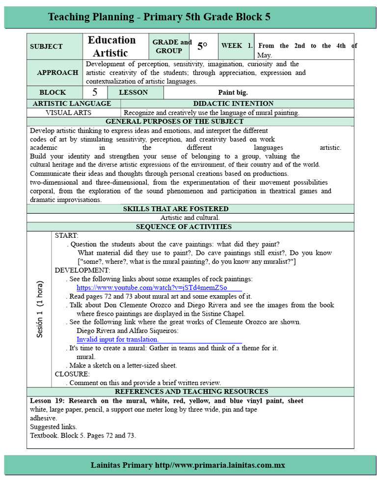 5th Grade Plan - Block 5 Artistic Education (2016-2017) | PDF ...