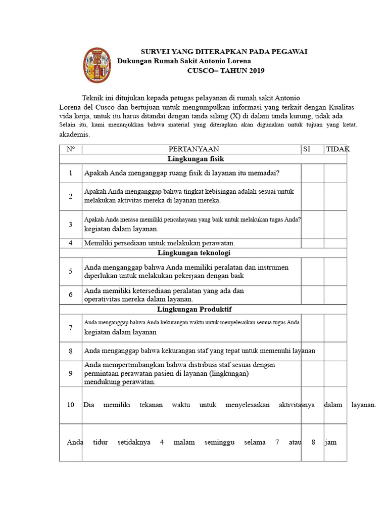 Survei Kualitas Kehidupan Kerja Rrrr | PDF