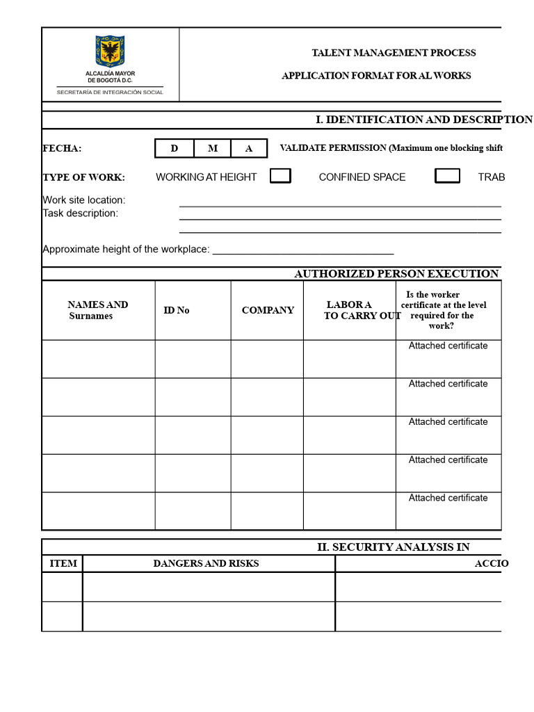 Talent Management: Work Permit Format | PDF | Risk | Occupational ...