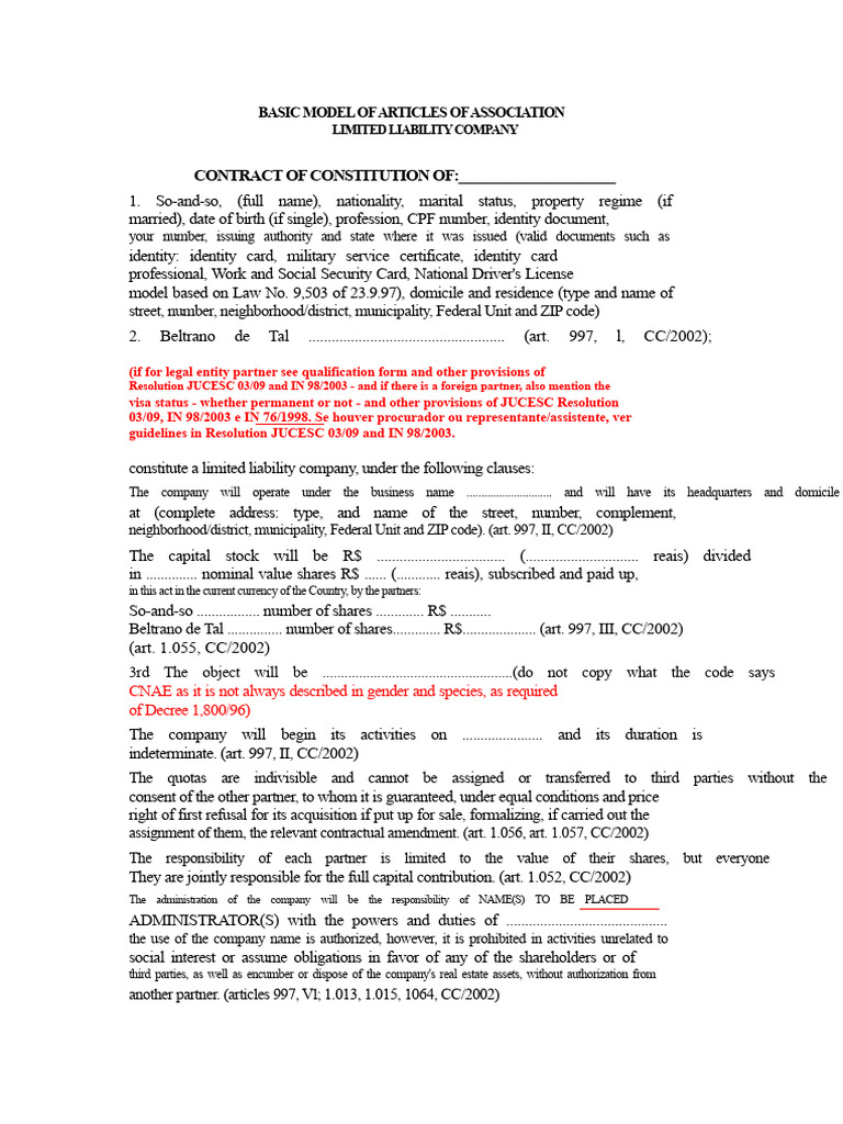 Social Contract Model - Limited Liability Company | PDF | Identity ...