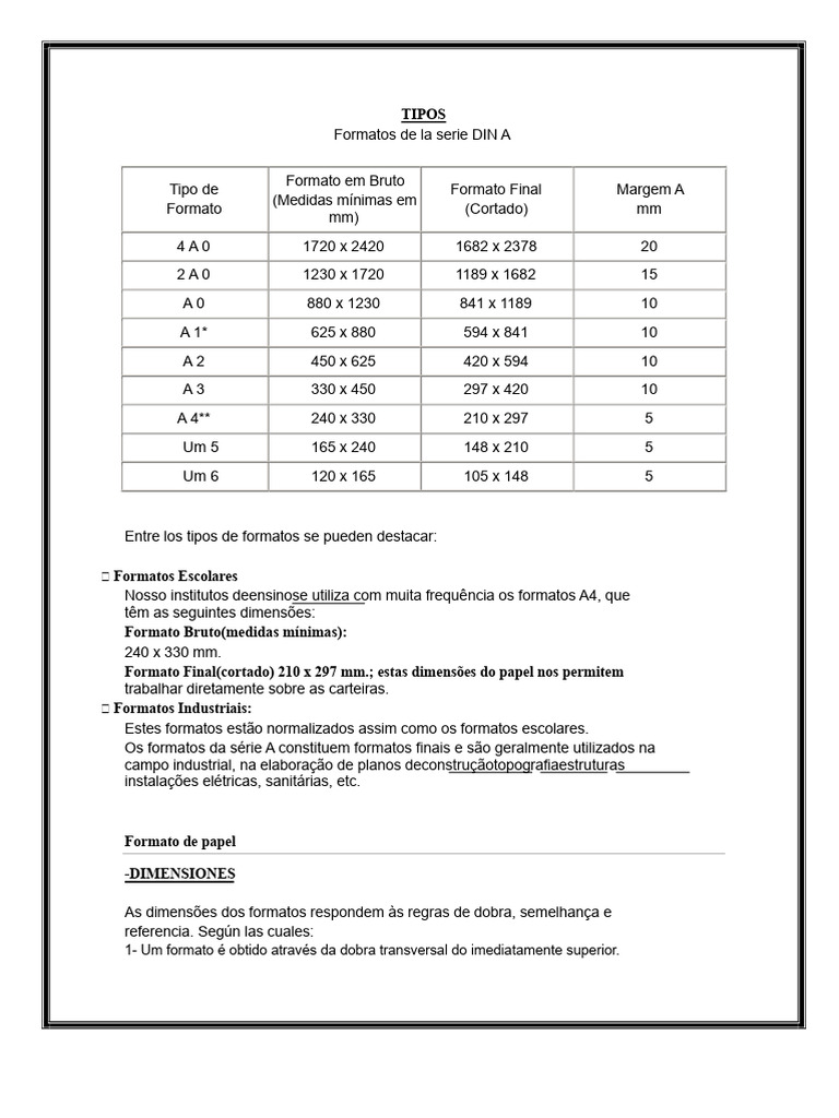 Dimensões e Tipos de Formatos A DIN | PDF | Desenho técnico