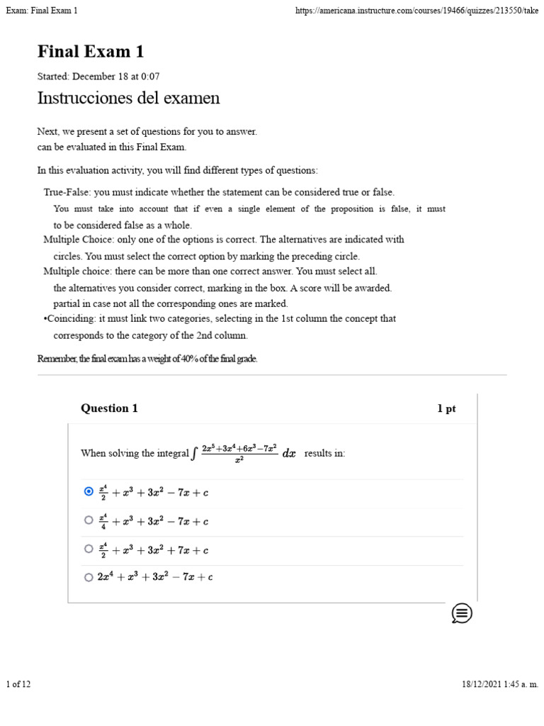Mathematics IV - Final Exam 1 - 26 Out of 30 | PDF | Integral | Function (Mathematics)