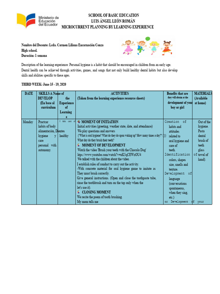 Planning 3RD Week of June | PDF | Oral Hygiene | Toothbrush
