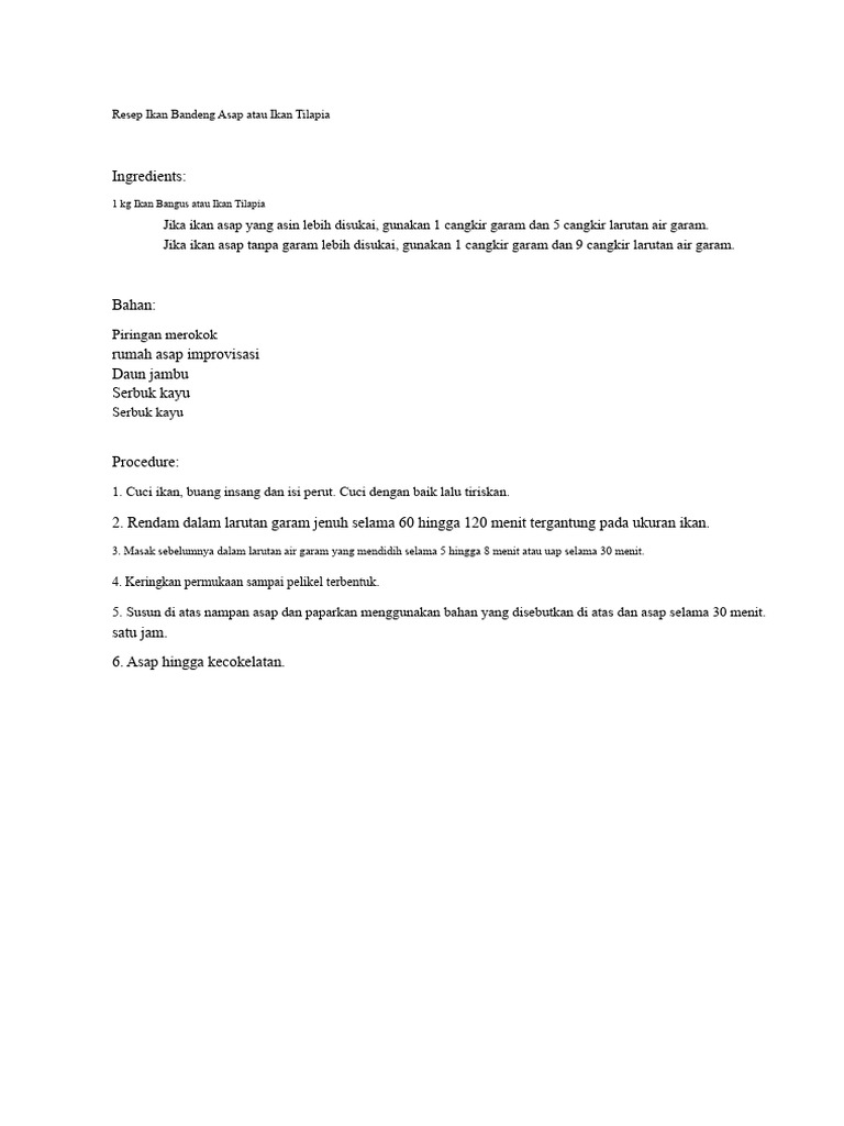 Resep Ikan Bandeng Asap Sederhana | PDF