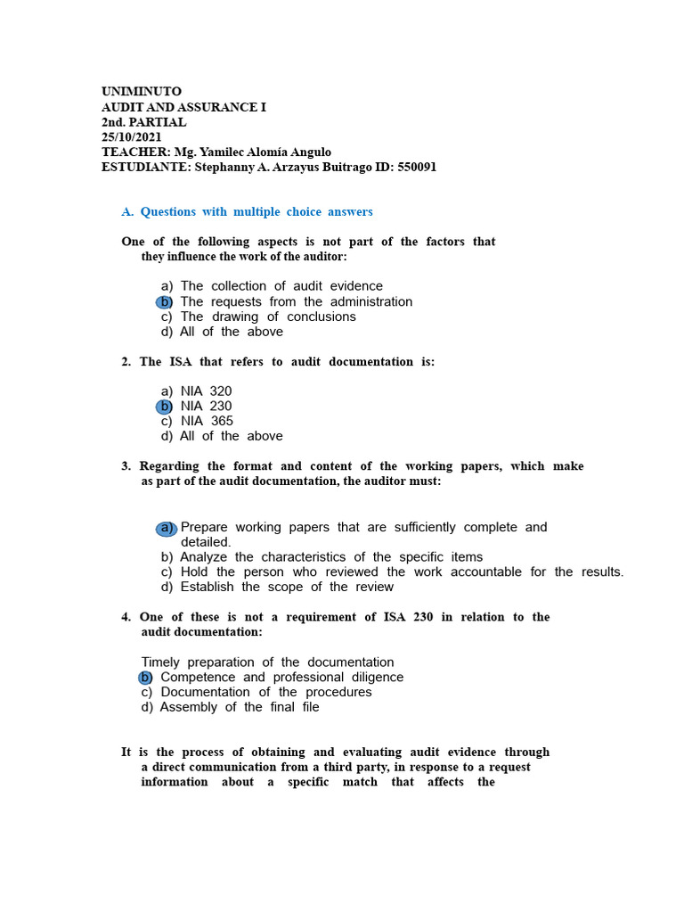 2nd Partial Audit and Assurance ANSWERS | PDF | Audit | Business