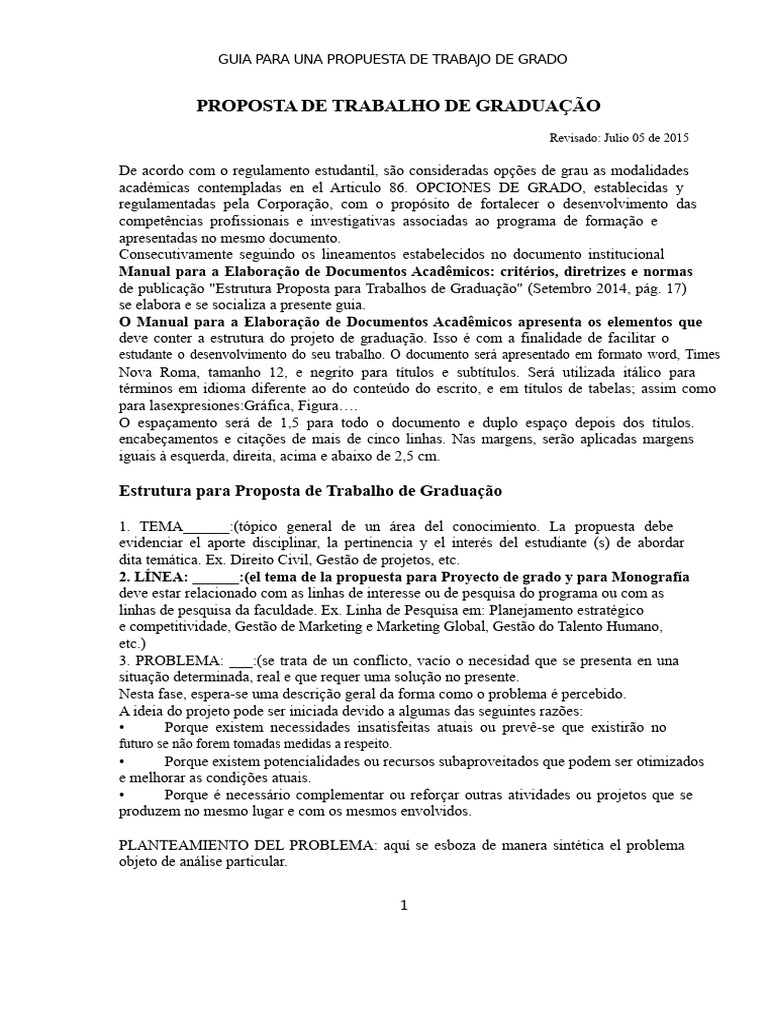 Guia para Proposta de Trabalho de Graduação | PDF | Formação ...